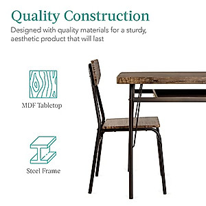 Best Choice Products 6-Piece 55in Modern Dining Set for Home, Kitchen, Dining Room w/Storage Racks, Rectangular Table, Bench, 4 Chairs, Steel Frame - Brown