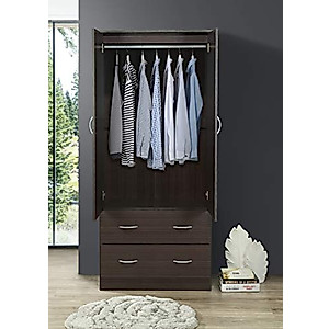 Hodedah Two Door Wardrobe with Two Drawers and Hanging Rod plus Mirror, Chocolate