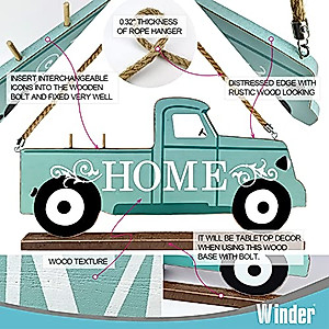 Winder Welcome Sign & Home Sign for Front Door 2-Side Rustic Red Truck Decor with 10-PC Interchangeable Holiday Icons for Spring Easter 4th of July Fall Harvest Halloween Christmas Seasonal Wall Hanging & Table Decorations(2-Side Red Truck)