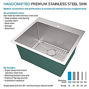Transolid LSA1-252212-BS 25-in x 22-in Dual-Mount Laundry/Utility Sink Kit in Brushed Stainless