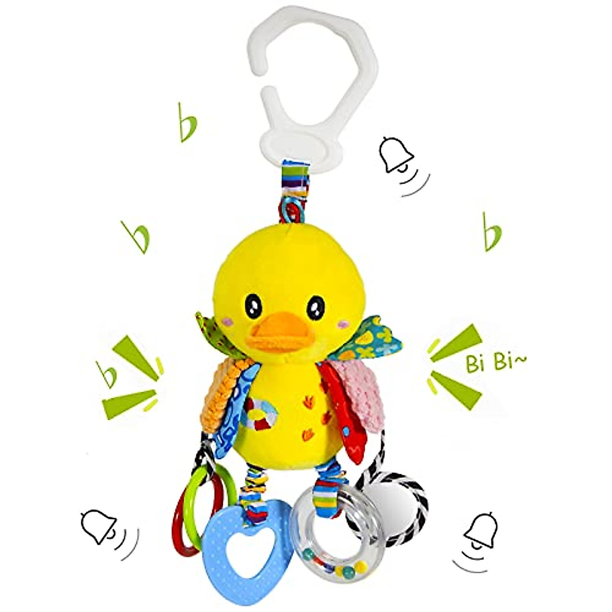 Funsland Baby Stroller Toy and Car Seat Toy for Infant with Teether Hanging Rattle Toys Clip on Stroller Toy Soft Plush Baby Toys for Boys and Girls 3-12 Months