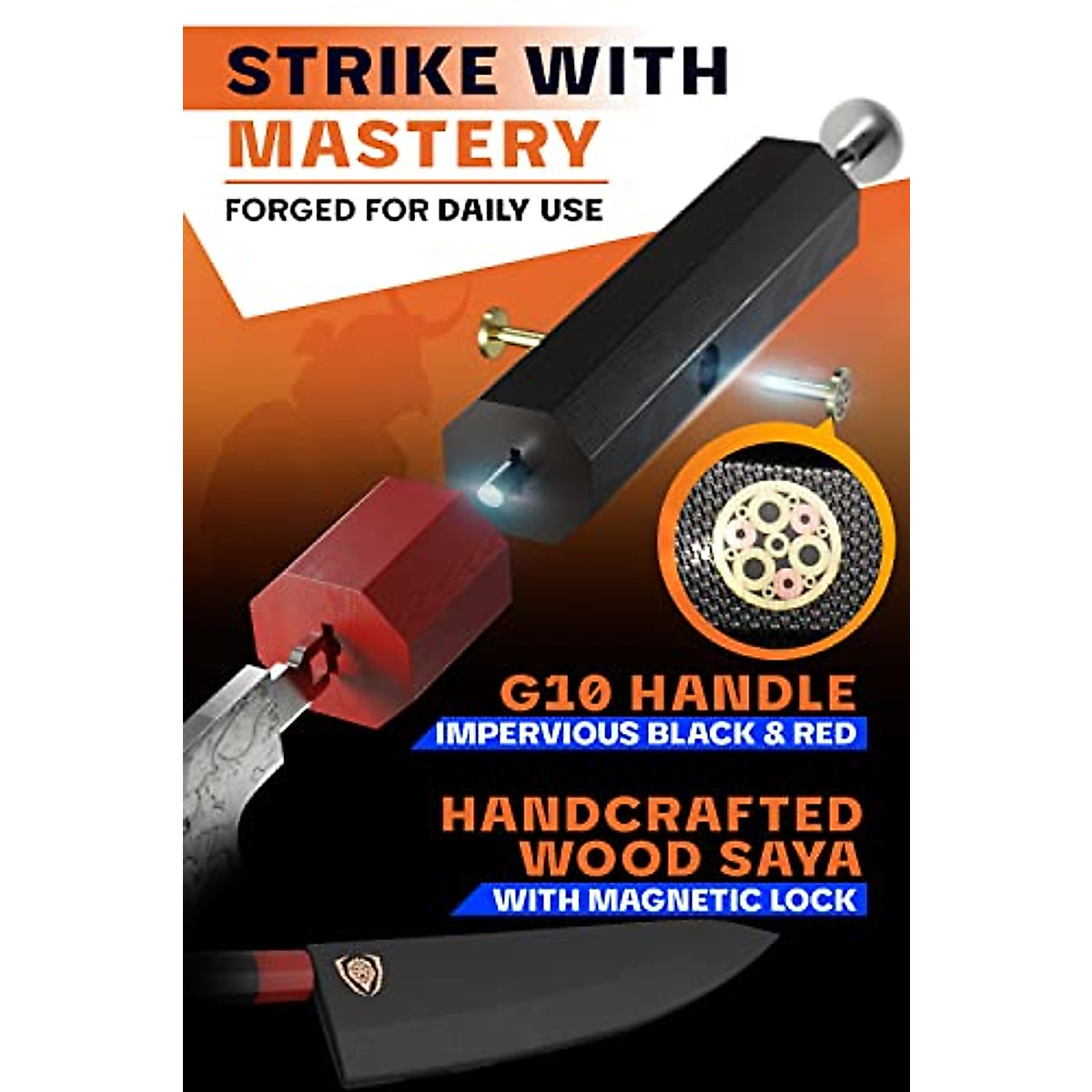 Dalstrong Chef Knife - 9.5 inch - Ronin Series - Double Bevel Blade Razor Sharp - Japanese AUS-10V Super Steel - Damascus Chef's Knife - G10 Handle Kitchen Knife - Black Acacia Wood Sheath