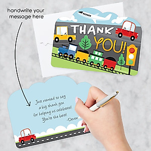 Big Dot of Happiness Cars, Trains, and Airplanes - Shaped Thank You Cards - Transportation Birthday Party Thank You Note Cards with Envelopes - Set of 12