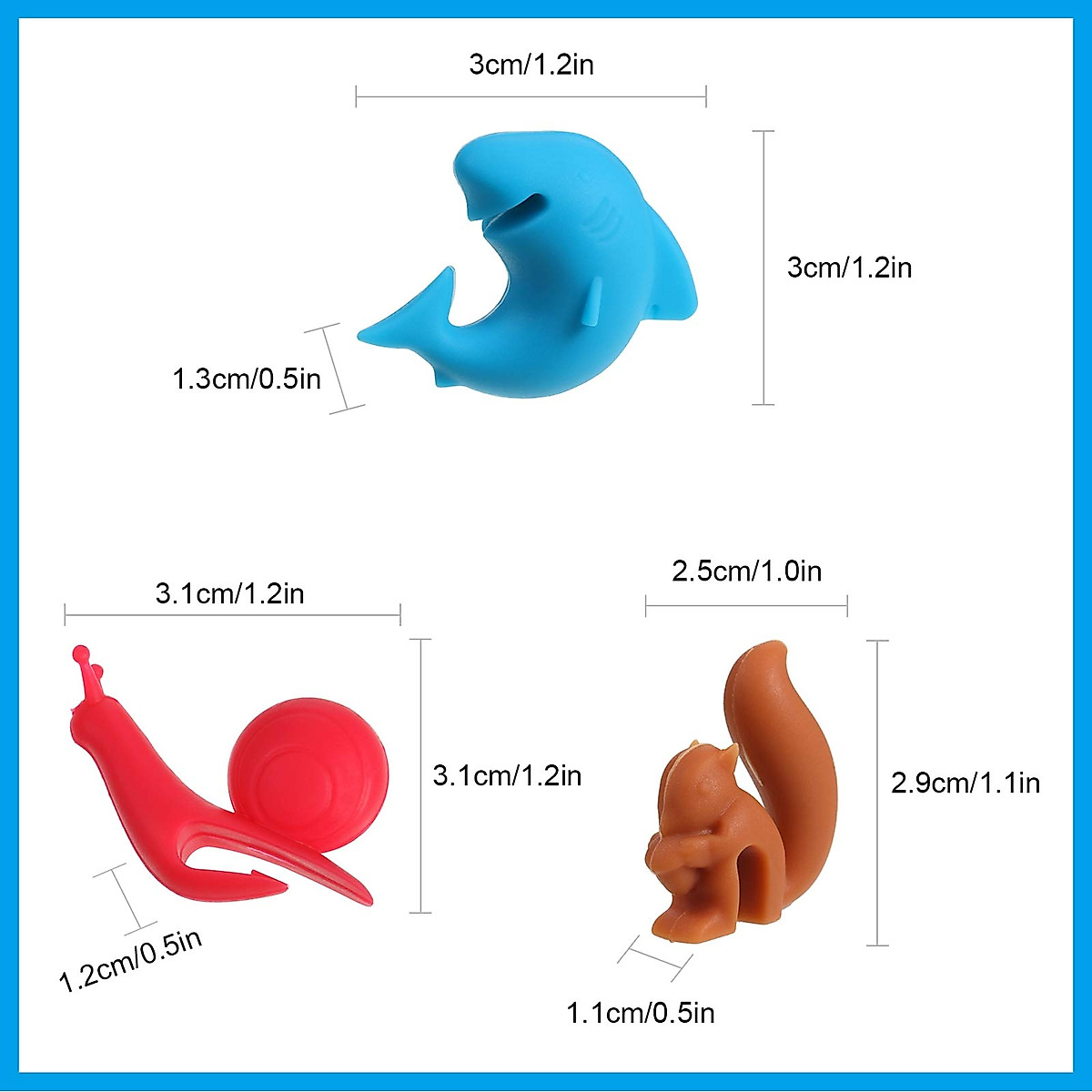 Boao 36 Pieces Tea Bag Holders Silicone Cute Tea Bag Hanger Colorful Animal Shaped for Cup and Mug Markers, Snail Squirrel Shark Shapes
