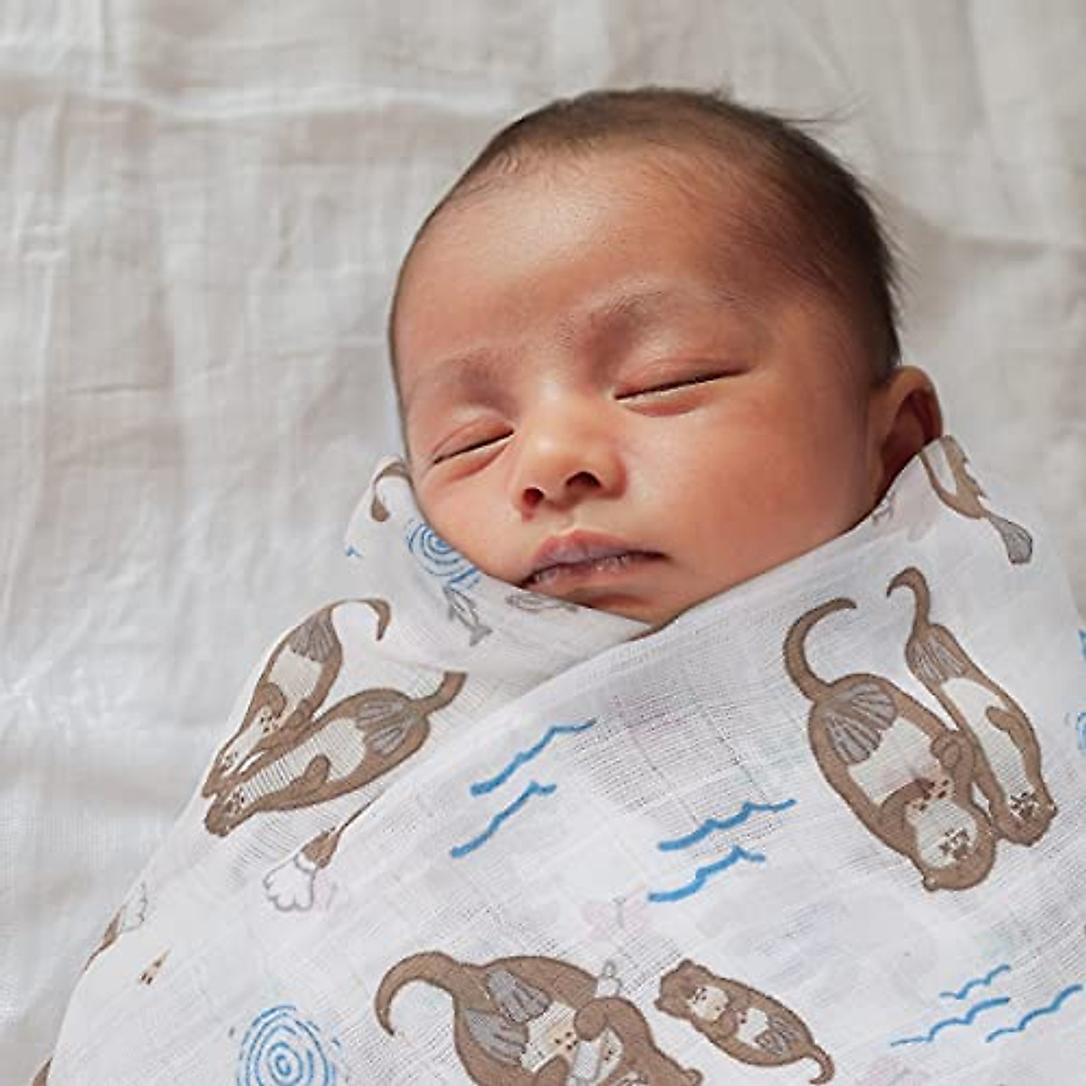 NoJo Chef Otter Brown, Blue and Gray Cookies 100% Cotton 2Pk Muslin Swaddles