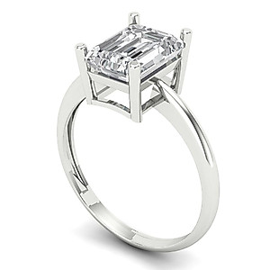 Clara Pucci 2.45ct Radiant Cut Solitaire Stunning Genuine Lab Created White Sapphire 4-Prong Classic Statement Ring 14k White Gold Size 6