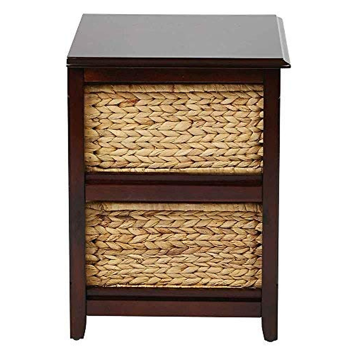 OSP Home Furnishings Seabrook Storage Tower with Solid Wood Frame and Natural Baskets, 2-Drawer, Espresso Finish