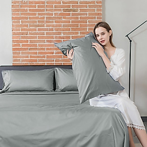 sunflower Extra Deep Pocket Queen Sheet Sets Fits 18"-24" in Deep Mattress -100% Cotton Queen Sheet Set, Ultimate Gray Hotel Luxury Soft Breathable Sheet Sets for Queen Bed Deep Pocket