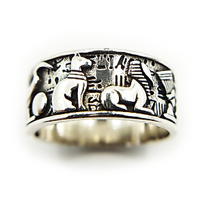 Silver Plated Egyptian Gods Totem Ring Anubis Pharaoh Adjustable Opening Ring Retro Style