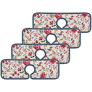 Kitchen Faucet Absorbent Mat 4 Pieces Trendy Floral Leaves Faucet Sink Splash Guard Bathroom Counter and RV,Faucet Counter Sink Water Stains Preventer