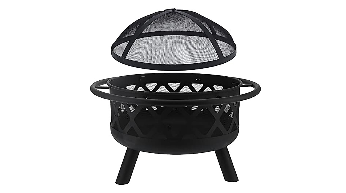 LDCHNH Round Wrought Iron Fire Pit for Outdoor Patio & Backyard