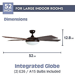 Prominence Home Emporia, 52 Inch Contemporary Indoor LED Ceiling Fan with Light, Remote Control, Dual Mounting Options, Dual Finish Blades, Reversible Motor - 51022-01 (Espresso)