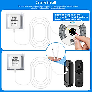 ANYINELEC 24V Doorbell Transformer, C Wire Adapter, for Nest,Sensis,Ecobee, Honeywell WiFi Thermostats, Power Supply for Ring Smart Doorbells Chime, Nest Hello (26.2 Foot White)