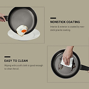 Sakuchi Nonstick Saute Pan with Lid - 9.5 Inch Black Granite Deep Frying Pan with Lid for Effortless Cooking and Deep Frying, Suitable for All Stoves, Induction Compatible, PFOA Free