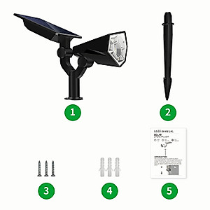 Outdoor Solar Lights - Solar Spotlight - Solar Lighting for Garden, Patio and Lawn - Wall or Pole Mount - Easy Installation - Waterproof - Adjustable, [4] Light Modes - Pack 2