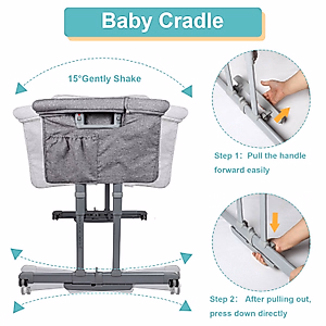 Angelbliss 3 in 1 Baby Bassinet Bedside Sleeper, Rocking Cradle for Baby, Easy Folding Portable Crib with 10 Adjustable Height, Mattress Included