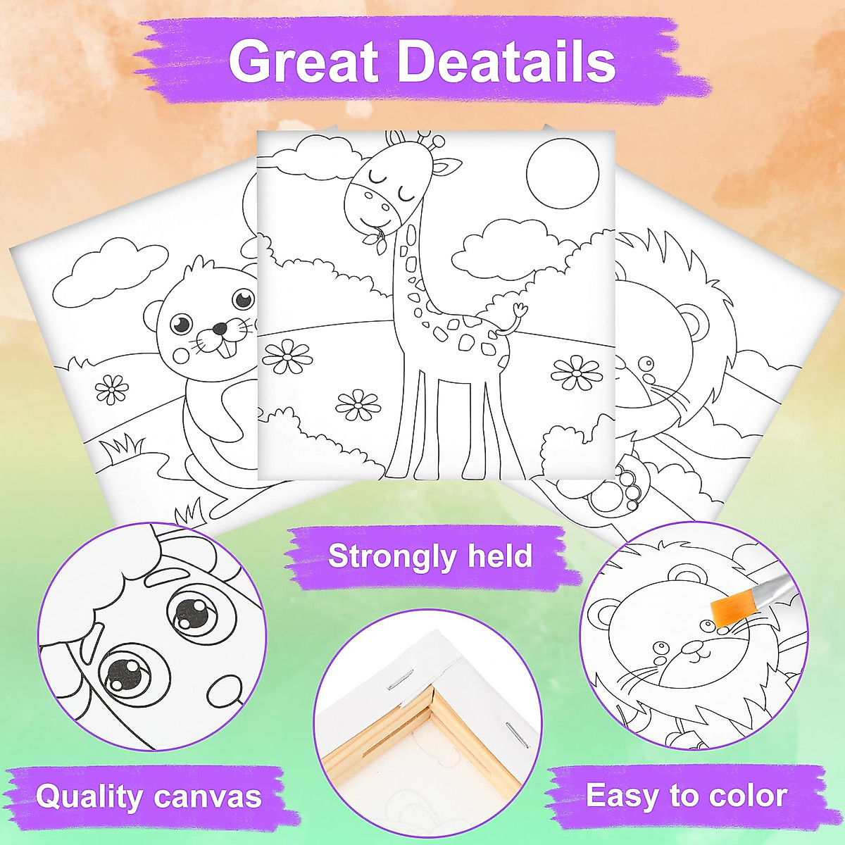 Teling 12 Pcs Pre Drawn Stretched Canvas Kit 6 x 6 x 0.6 Inches Pre Drawn Canvas for Painting for Adults Pre Printed Canvas Outline Canvas for Adult Kids DIY Painting (Animal)