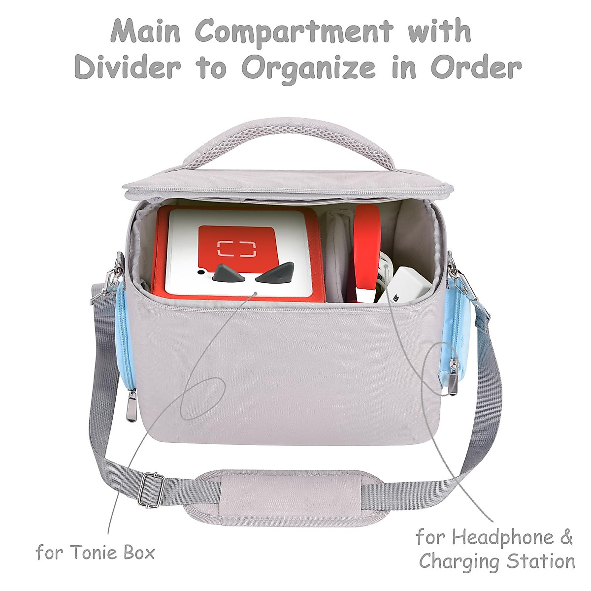 DDgro Toniebox Carrying Case - Convenient and Protective Travel Bag for Tonie box Audio Player Starter Set and Accessories (Grey, Large)