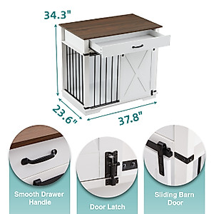 EDYO LIVING 38" Large Dog Crate Furniture with Sliding Barn Door, Wooden Dog Kennel with Drawer for Storage, Water Resistant Indoor Furniture Style Dog Crate for Small/Medium/Large Dog, White