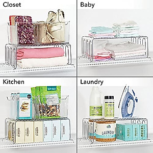 mDesign Versatile Metal Wire Closet Shelf Divider and Separator with Top Shelf for Storage and Organization in Bedroom, Bathroom, Kitchen and Office Shelves - Easy Install - Chrome Silver