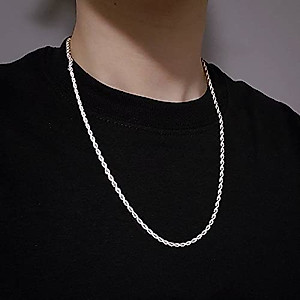 Sterling Silver Clasp Chain for Mens Necklace 20 Inches Silver Chain for Men Rope Chain Necklace 2.5mm Diamond Cut Silver Mens Chain Necklace 925 Sterling Silver Chain for Mens Rope Chain Necklace