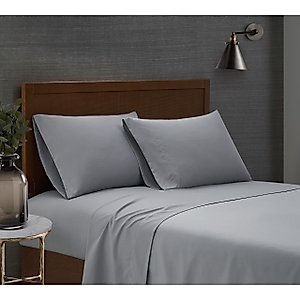 LONDON FOG Garment Washed Solid Sheet Set Grey Microfiber 4-Piece Queen Sheet Set, Solid Themed, Deep Pocket, Adult and Teen, Oeko-TEX Certified