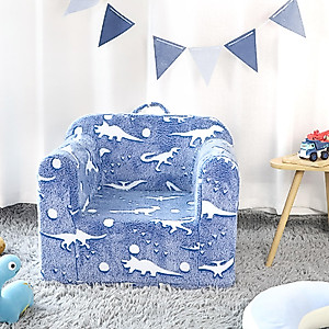 TANOFAR Kids Couch, Toddler Chairs Comfy, Kids Sofa for Boys Ages 1-6, Toddler Foam Couch Glow in The Dark, Soft Comfortable, Cute Dinosaurs