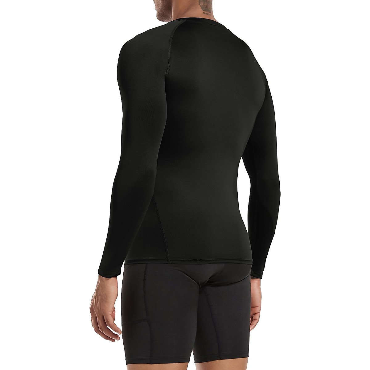 Men's (Pack of 3) Cool Dry Compression Long Sleeve Sports Baselayer T-Shirts Tops Black/White/Camo Black-L