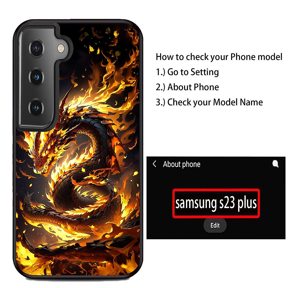 DHEEBFWE for Samsung Galaxy S23 Plus Thin Soft Frosted TPU Case Shock-Absorption Anti-Scratch Durable Protective Cover for Samsung Galaxy S23 Plus 2023 6.6",Fire Dragon