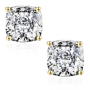 SMILEST 1 ct Moissanite Stud Earrings for Men Women, D Color VVS1 Clarity Cushion Cut Simulated Diamond Earrings 18K Yellow Gold Vermeil 925 Sterling Silver Moissanite Earrings for Men Women Gifts