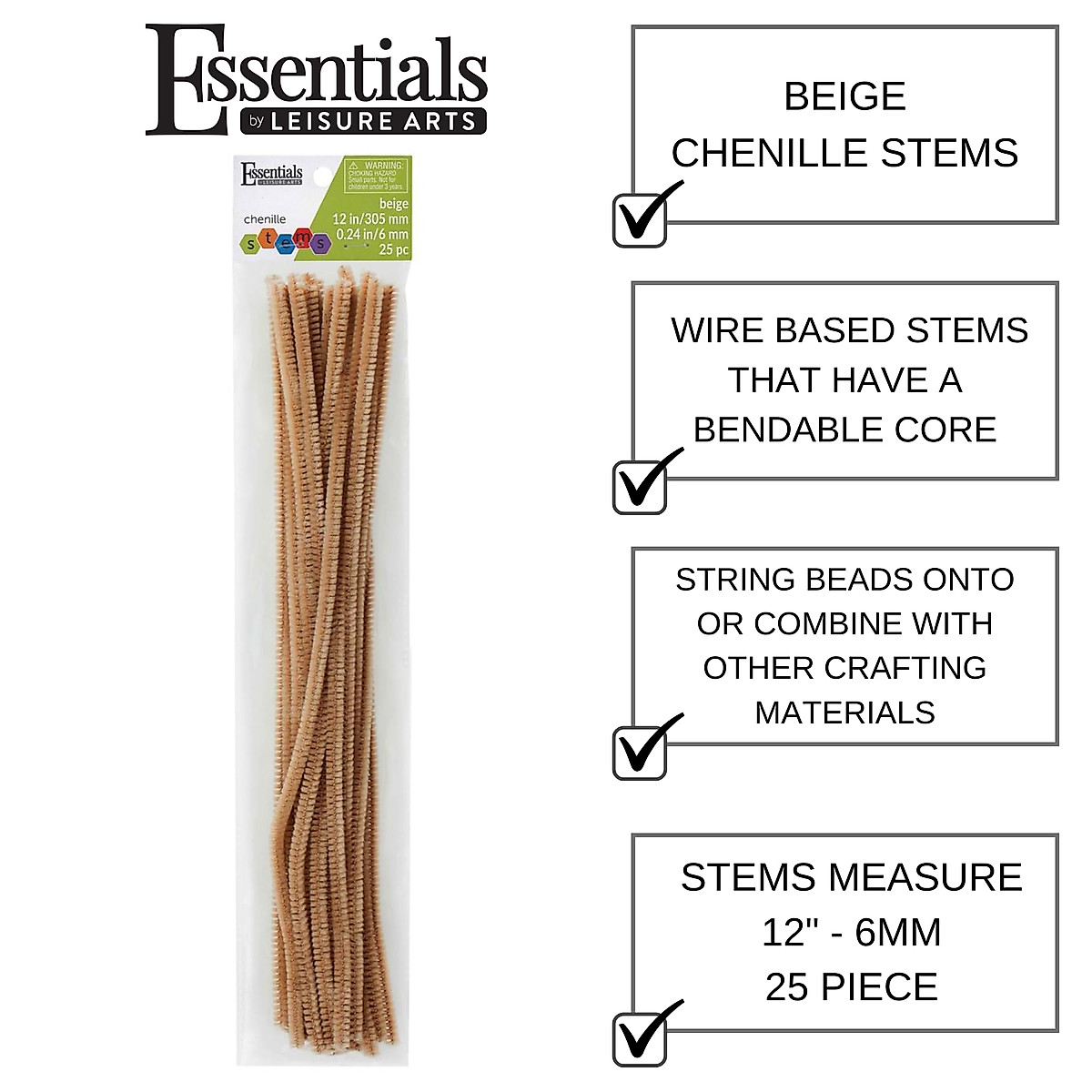 Essentials by Leisure Arts Chenille Stems Lavender 12" 6mm 25pc - Versatile Pipe Cleaners for Crafts, DIY Projects, and Decorations - Bright, Flexible Craft Pipe Cleaners