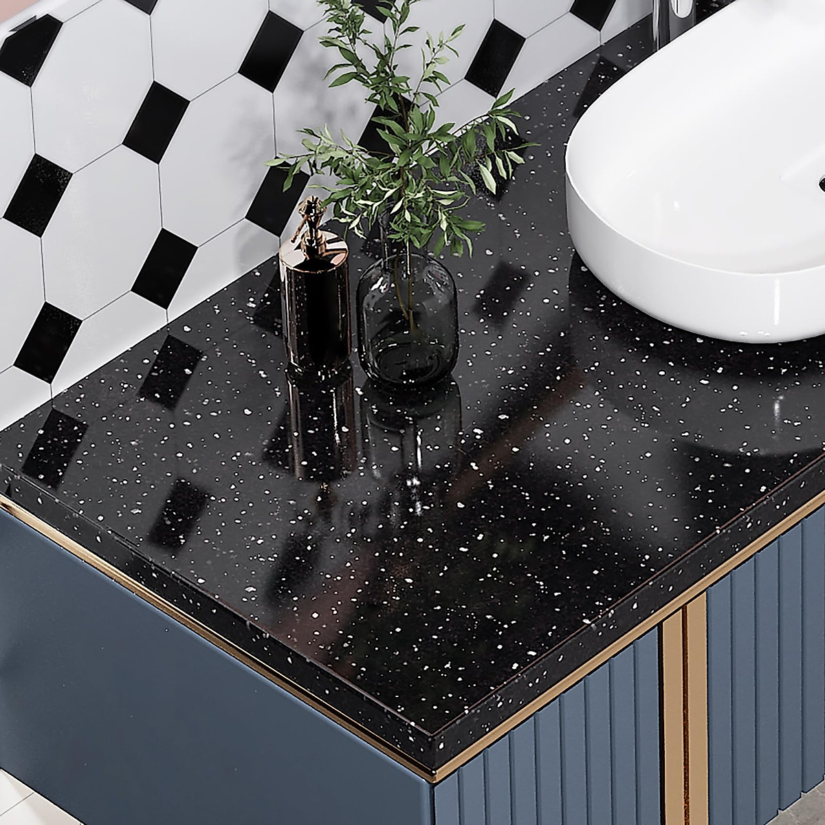 Livelynine Galaxy Black Granite Contact Paper for Countertops Waterproof Marble Countertop Peel and Stick Counter Top Covers Kitchen Wallpaper Self Adhesive Desk Vinyl Wrap Bathroom Sticker 15.8x78.8