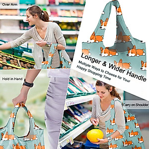 BeeGreen 12 Packs Cute Dogs Reusable Grocery Bagsw Storage Pouch & Elastic Band Reusable Shopping Bags Bulk 50LBS X-Large-Foldable-Machine Washable-Heavy Duty Bags Recycling Bags w Handle