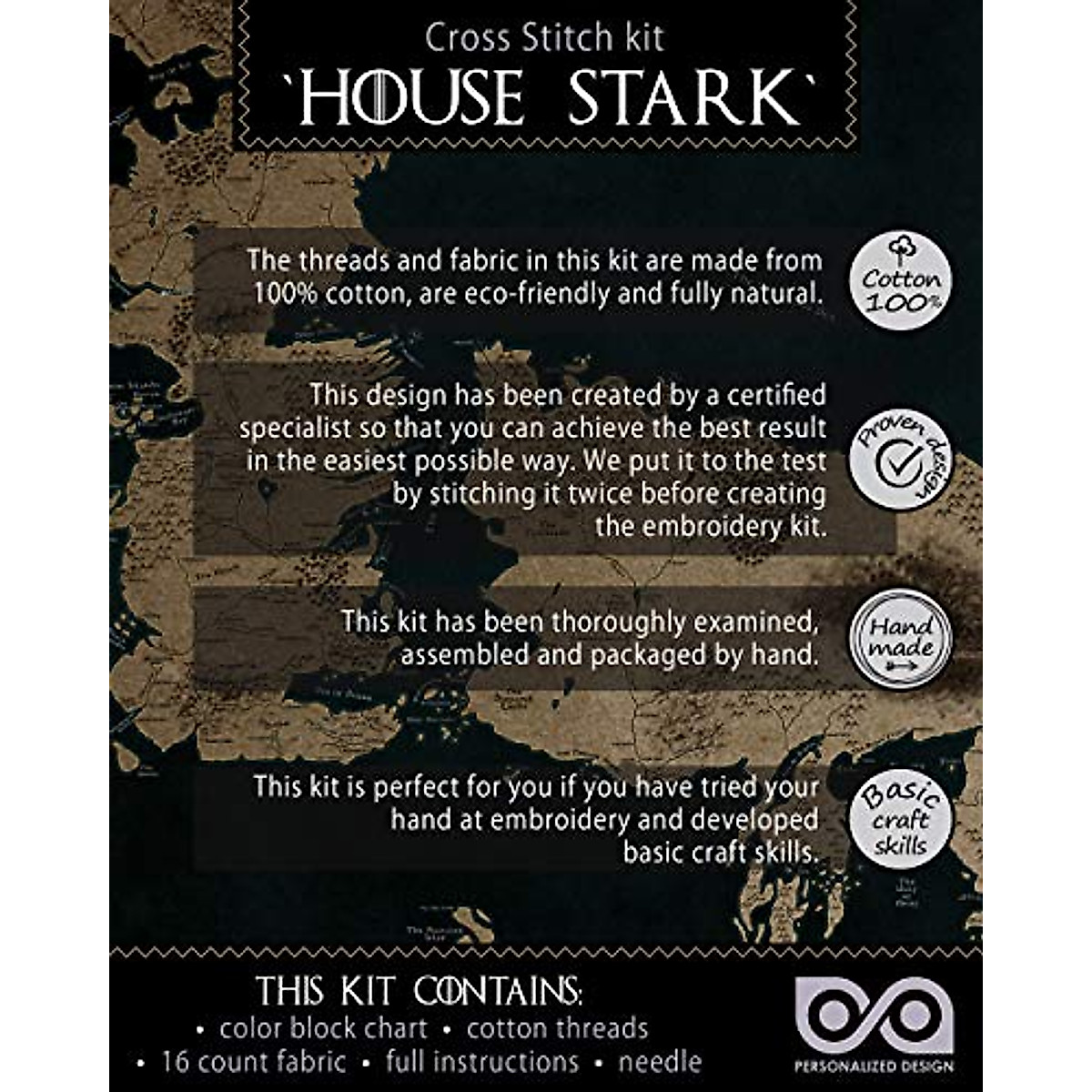 Game of Thrones Cross Stitch Kit House Stark - DIY Father's Day Gift - Hand Embroidery Bookmark with GoT Pattern