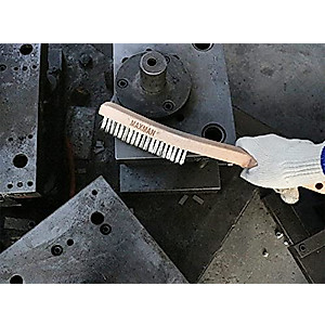 Wire Brush Set,Heavy Duty Carbon Steel and Stainless Steel Wire Scratch Brush for Cleaning Rust with 14" Long Curved Beechwood Handle,2 Pieces,Large