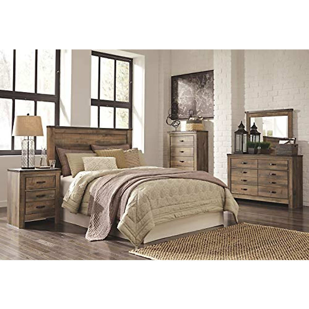 Signature Design by Ashley Trinell Rustic Panel Headboard, Queen, Warm Brown