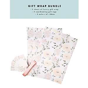 Itsy Belle Studio Wedding Wrapping Paper and ribbon set with tags - Flower wrapping paper sheets, Baby Shower wrapping paper birthday girl, Bridal Shower Wrapping Paper, Floral Wrapping Paper kit Qty: 3 - 27” x 39” baby wrapping paper sheets + 3 Meters of