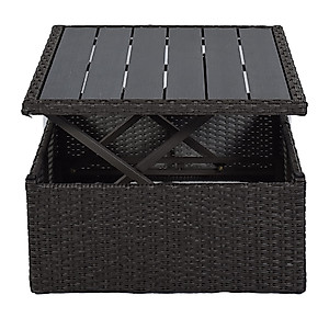 Merax 4 PCS Outdoor Patio Conversation Sets PE Wicker Sectional Sofa Rattan Daybed with Canopy, Lift Top Table, and Ottomans, Beige