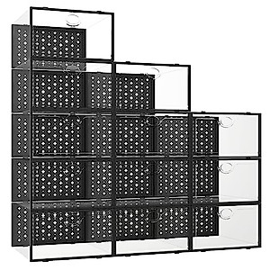 Pinkpum 12 Pack Shoe Storage Boxes, Shoe Organizer for Closet X-Large, Black Clear Plastic Stackable Sneaker Storage Containers Bins with Lids, Clear Shoe Display Case Containers, Fit for Size 11