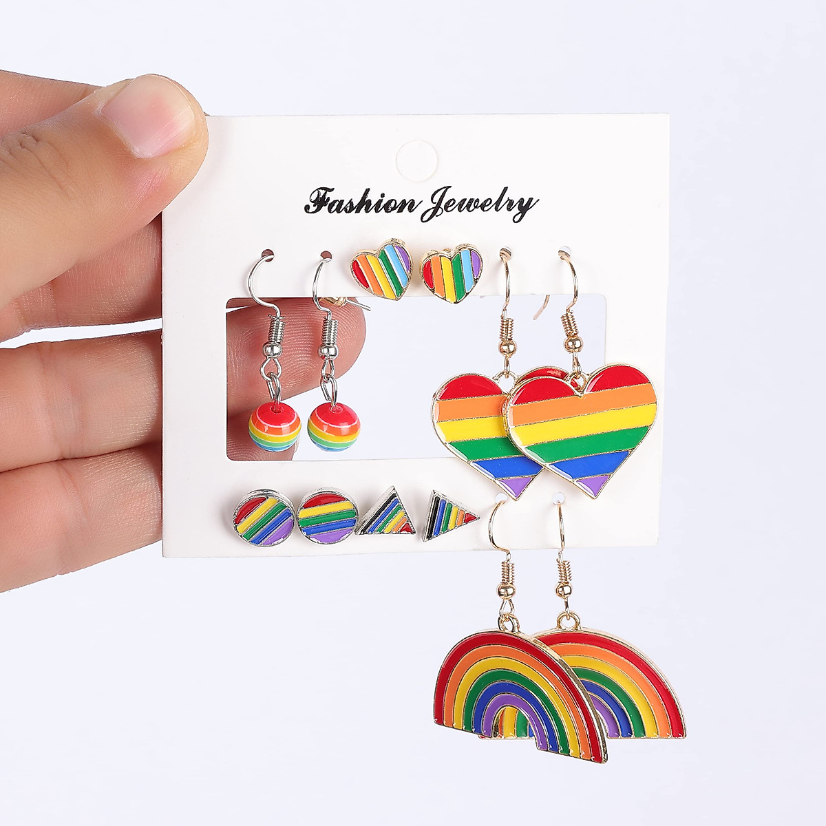 Rainbow Earrings, LGBTQ Pride Earrings, 6 Pairs Gay Pride Charm Alloy Enamel Dangle Earrings for Women and Men