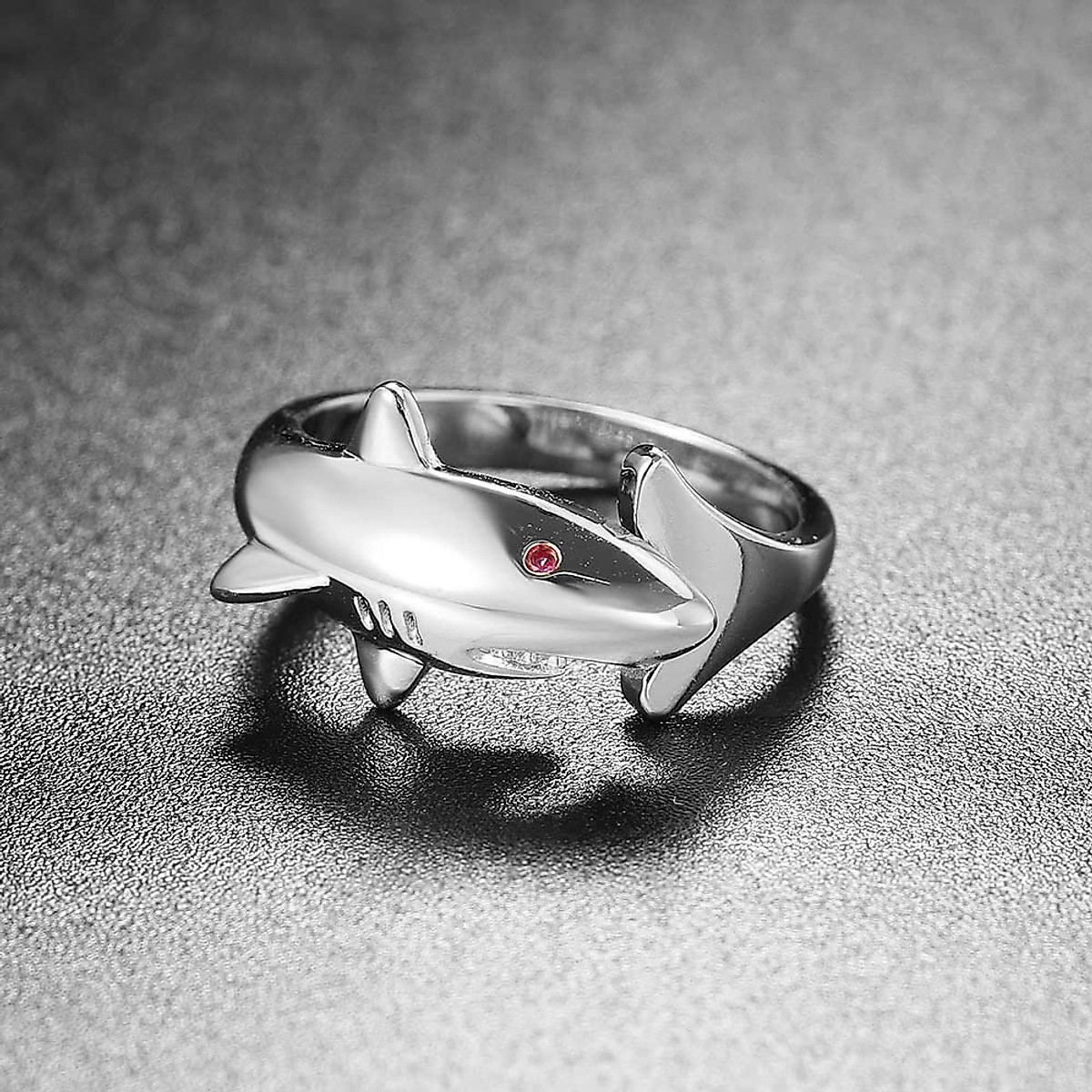 NewZenro Shark Red CZ Eye Open Adjustable Statement Wrap Rings For Women Men Sterling Silver Plated Band Finger Animal Personalized Fashion Punk Ring Jewelry Gifts Daughter Birthday