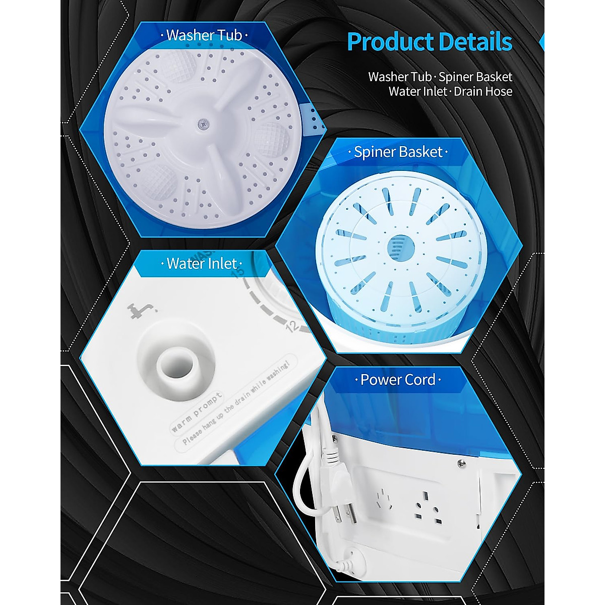 Muhub Portable Twin Tub 16.5lbs Mini Washing Machine,Compact Semi-automatic Washer and Spin Combo,Top Load,Portable Washer for Dorms,Apartments,RVs(White & Gray)