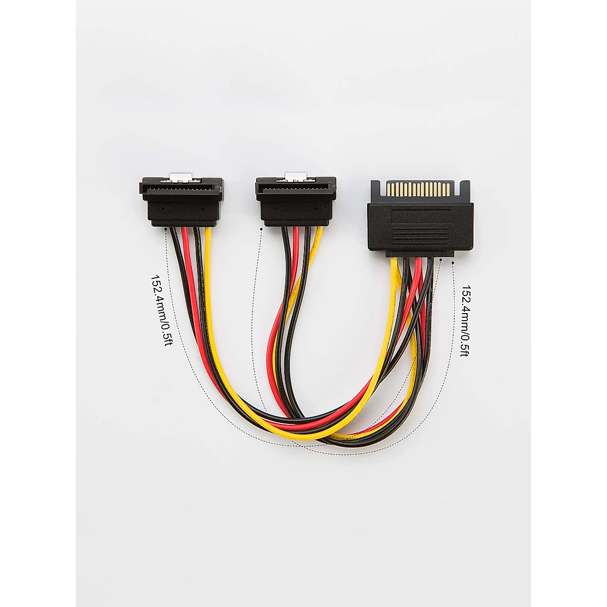 CableCreation SATA Power Cable, [2-Pack] 6-Inch SATA 15 Pin Male to 2xSATA 15 Pin Down Angle Female Power Splitter Cable