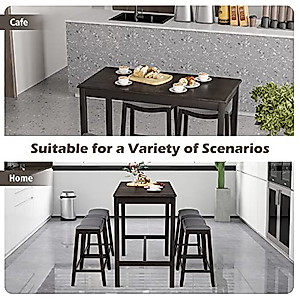 Giantex Dining Table Set for 4, Kitchen Counter Height Table w/ 4 Stools, 5 Piece Bistro Table Set, Rubber Wood Pub Dinette Set w/Upholstered Stools, Space-Saving Table Set for Small Spaces (Black)