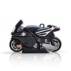 Motorcycle Vehicle Silicone Case Compatible with Airpods Pro Headphones Cover with Keychian for Mens Boys TeenagersBlack(Glow in Dark
