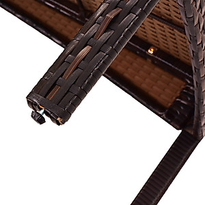 BIADNBZ 6-Piece Outdoor Patio Furniture Set, PE Rattan Conversation Sofa with Stools, Removable Cushions and Tempered Glass Tea Table for Backyard, Poolside, Deck, Brown Wicker+Blue Cushio