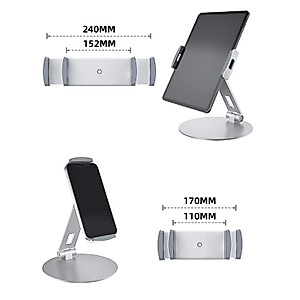 Stouchi Tablet Stand, 360°Tablet Swivel Base Holder Galaxy Tab S8, Adjustable Desk Mount for iPad Mini 2021,Galaxy S22, POS Kiosk, Surface Pro 4, iPad Pro/Air fits 4-14” Tablet & Phone Silver