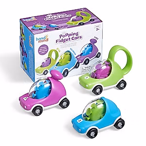 Hand2Mind Popping Fidget Cars - Suction Cup Toys for Fine Motor Skills, Toddler & Preschool Sensory Play, Anxiety Relief (Set of 3)