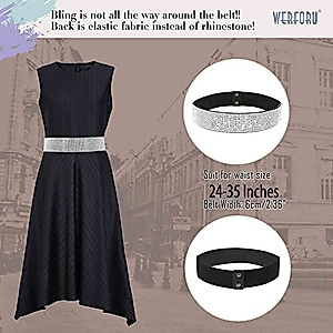 WERFORU Women Rhinestone Wide Crystal Elastic Dress Belt Bling Sparkle Stretch Shiny Party Waist Belt,Black,Fit Waist Size 40-43 Inches