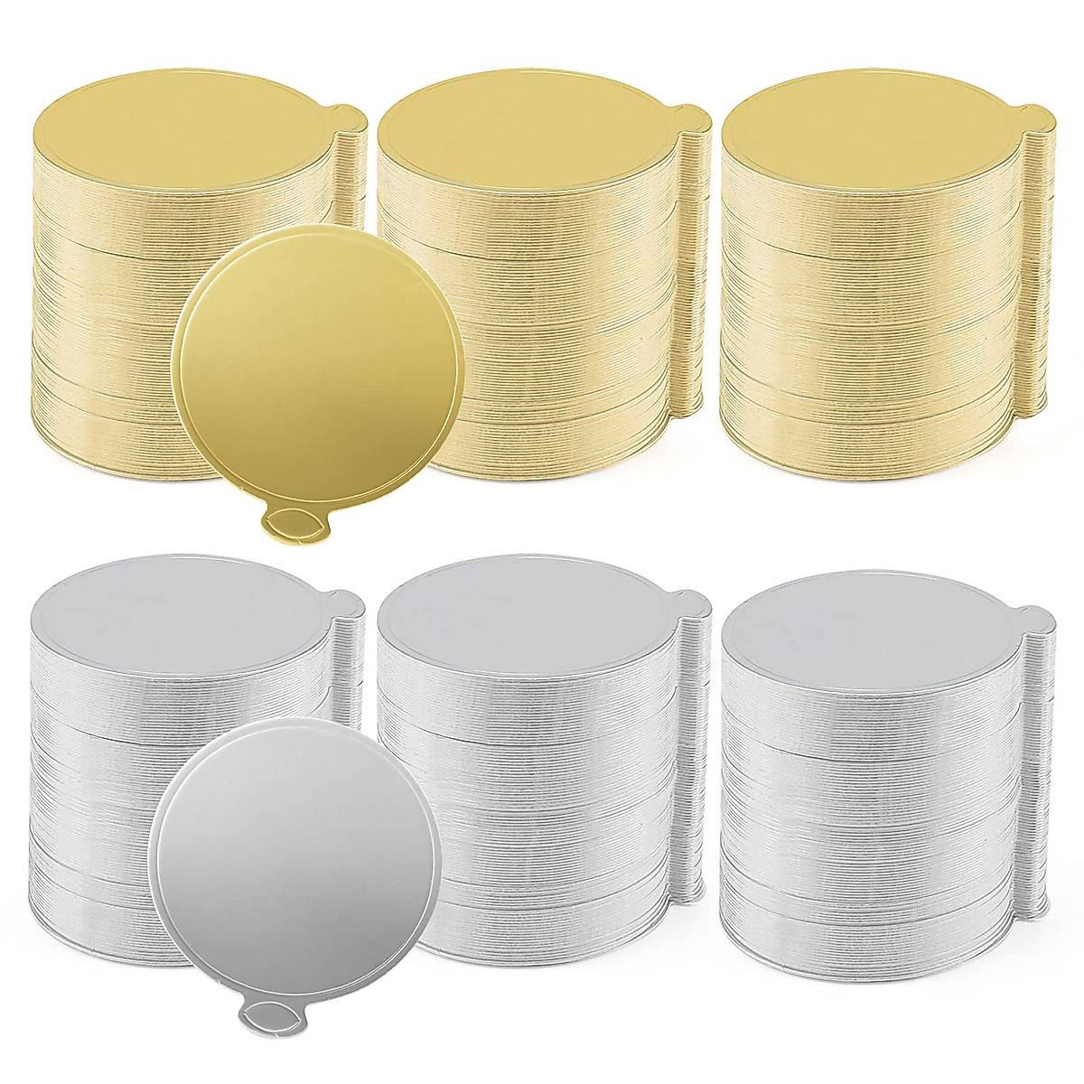 600 PCS 3.5 Inch Cake Boards, Mini Round Cake Cardboard, Mini Cupcake Boards Cake Base for Mousse, Dessert Display (Gold & Silver)